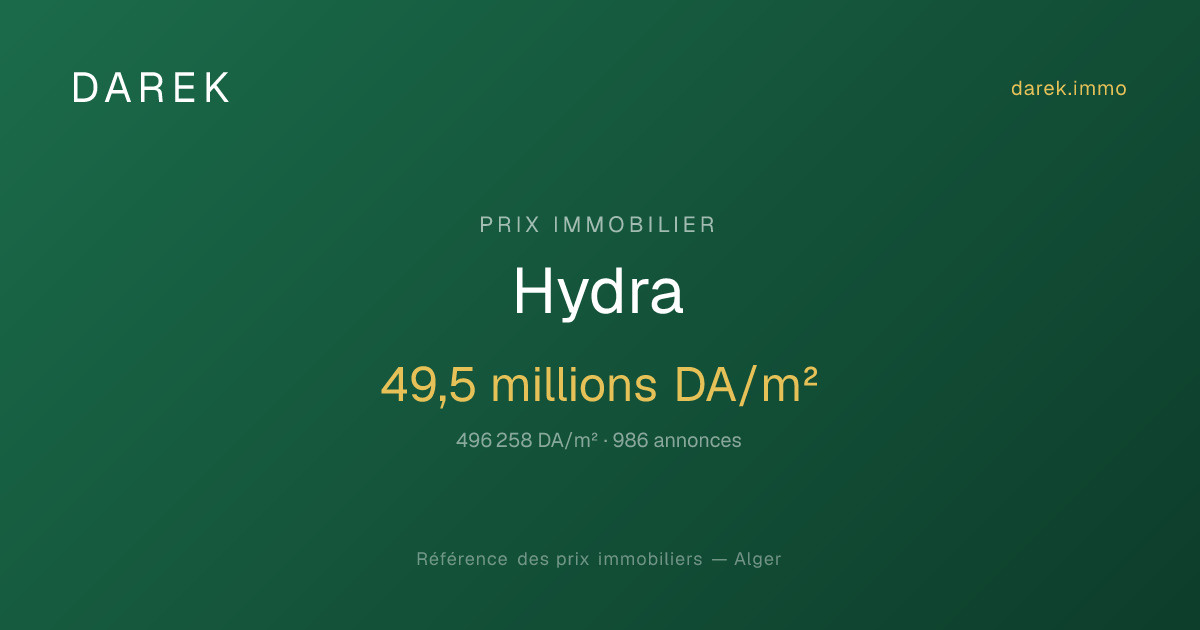 Prix immobilier Hydra 2026 — 49,5 millions/m² | DAREK